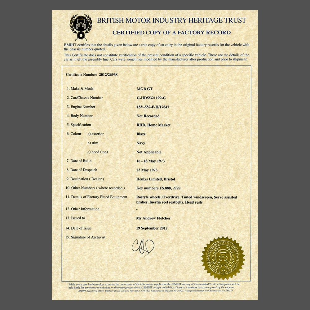British Motor Museum | Heritage Certificates